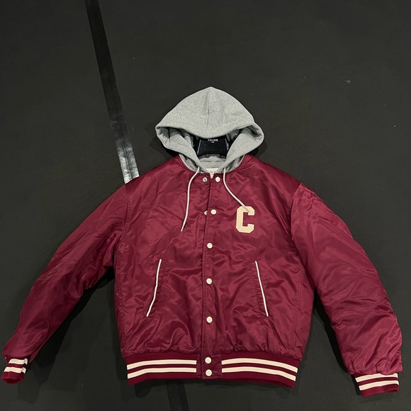 Celine | Jackets & Coats | Celine Red And Gray Varsity Bomber Jacket ...